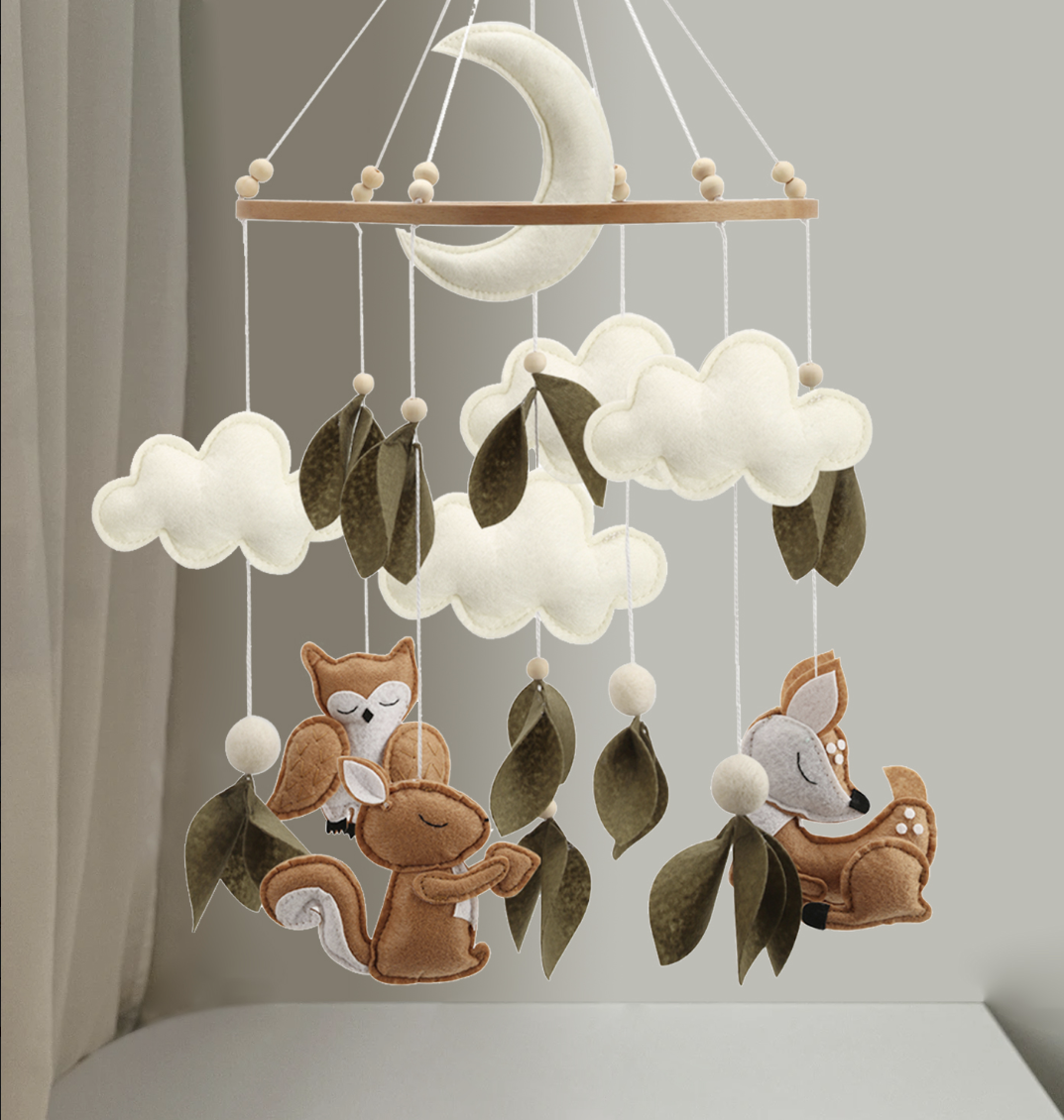 The Moonlit Forest Cot Mobile – Neutral Woodland Baby Nursery Décor ...